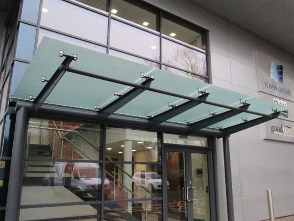 SPC103 Supported Satinised Glass Canopy Office Development Hessle ...