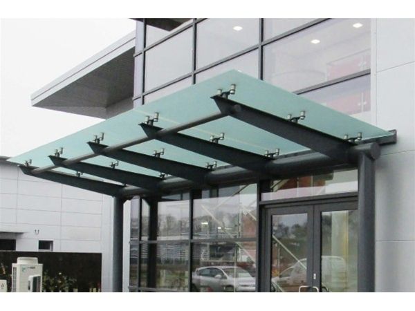 SPC103 Supported Satinised Glass Canopy Office Development Hessle ...