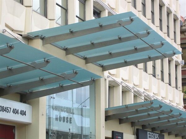 SC82 Suspended Satin Glass Canopy Bank Cardiff - Urban Design ...